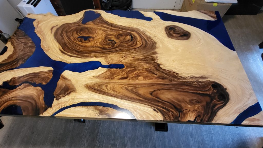 Dark Blue Epoxy Resin Timber Table. L160cm x W115/73cm x H75cm - Vietnz ...
